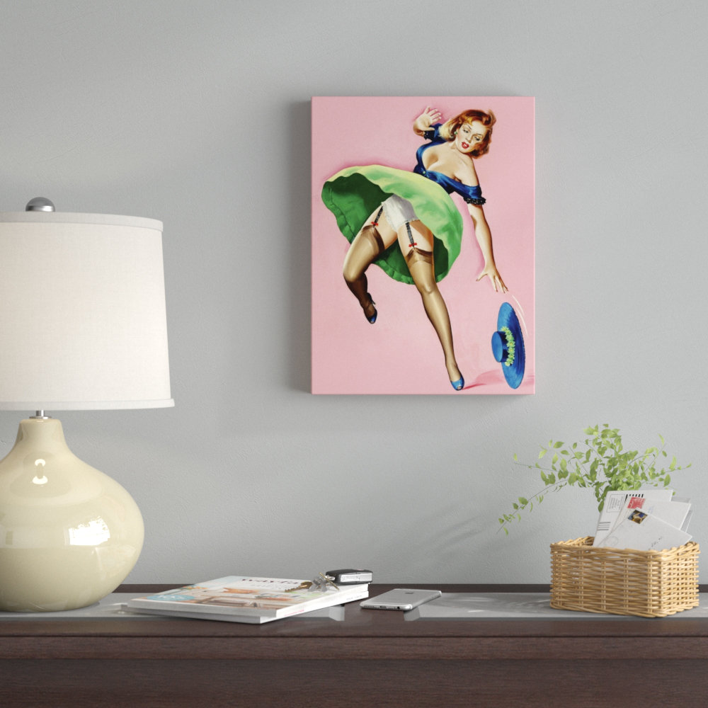 East Urban Home Mid-Century Pin-Ups Wink Magazine Strong Wind by Peter Driben - Wrapped Canvas ...